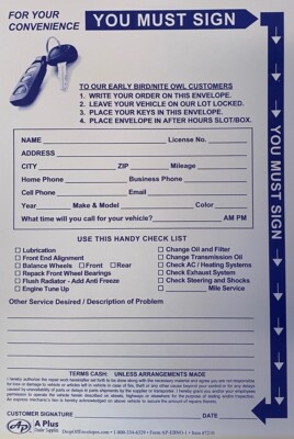 Drop Off Envelopes For Repair Shops• #7210 / AP-EBNO-1 • Qty.100 •(W16 ...