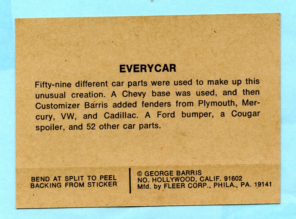 George Barris Kustom Cars Sticker Card - Everycar | eBay