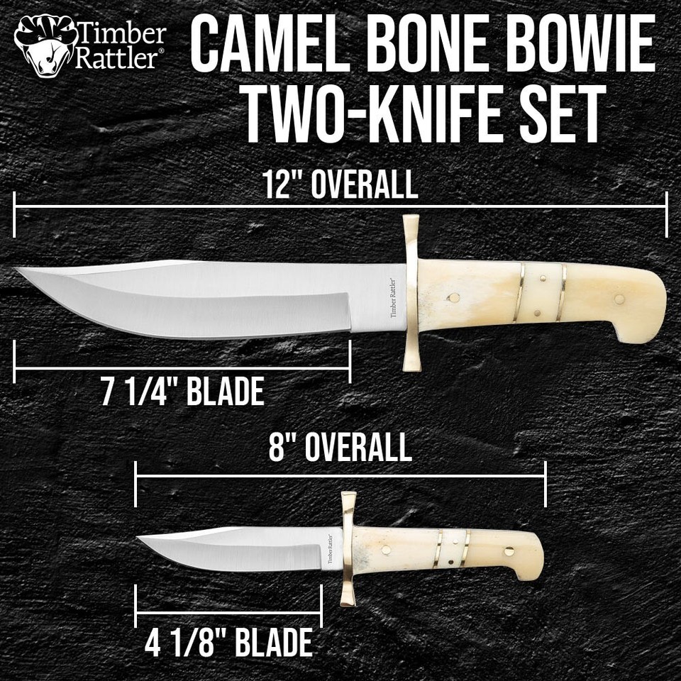 Timber Rattler 2-Piece Bowie Knife Set | Camel Bone Handles | 12" and 8 ...