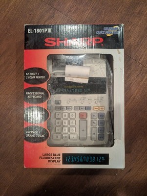 SHARP EL-1801PIII 12 Digit 2 Color Electronic Printing Calculator ...