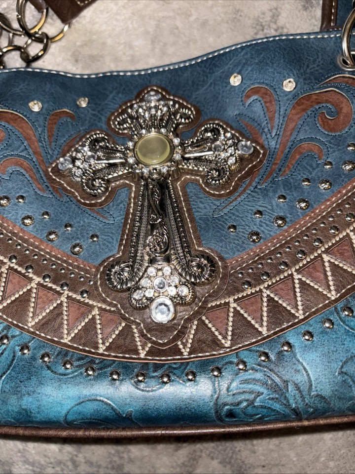 Concealed Carry Purse Rhinestones Studs Bag Cowgirl Western Turquoise ...