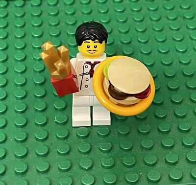 Lego City Cook / Chef BAM Mini Figure With Hamburger And Fries Food ...