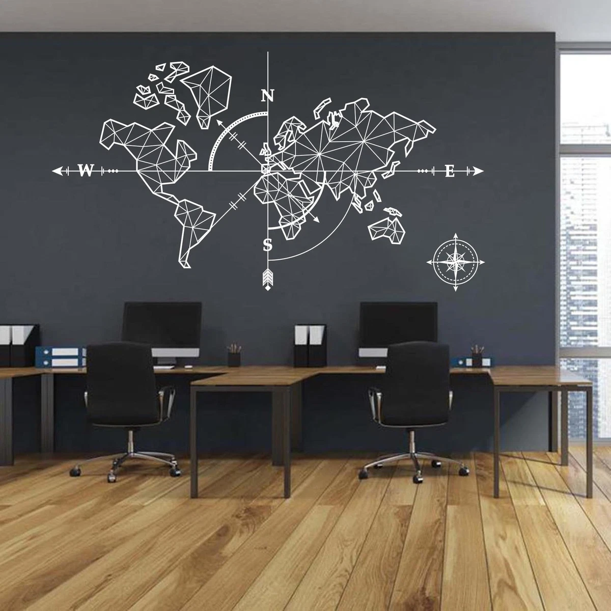 Large World Map And Compass