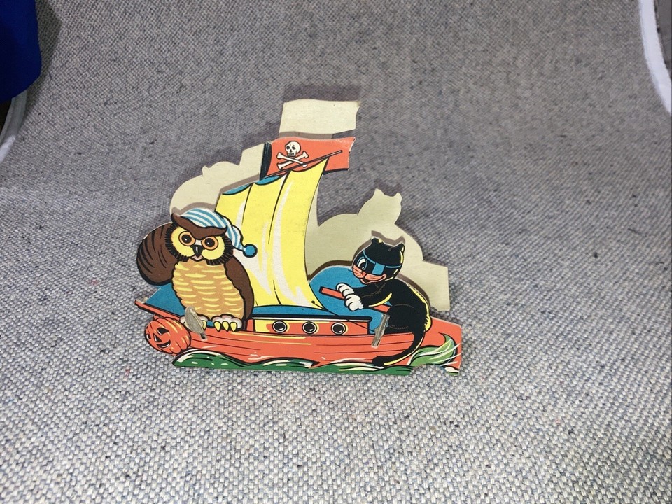 Vintage Black Cat Owl Pirate Ship Skull Die Cut Halloween Candy ...