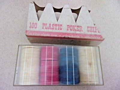 Vintage 100 Celluloid Plastic Marbleized Swirl Poker Chips Red Blue ...