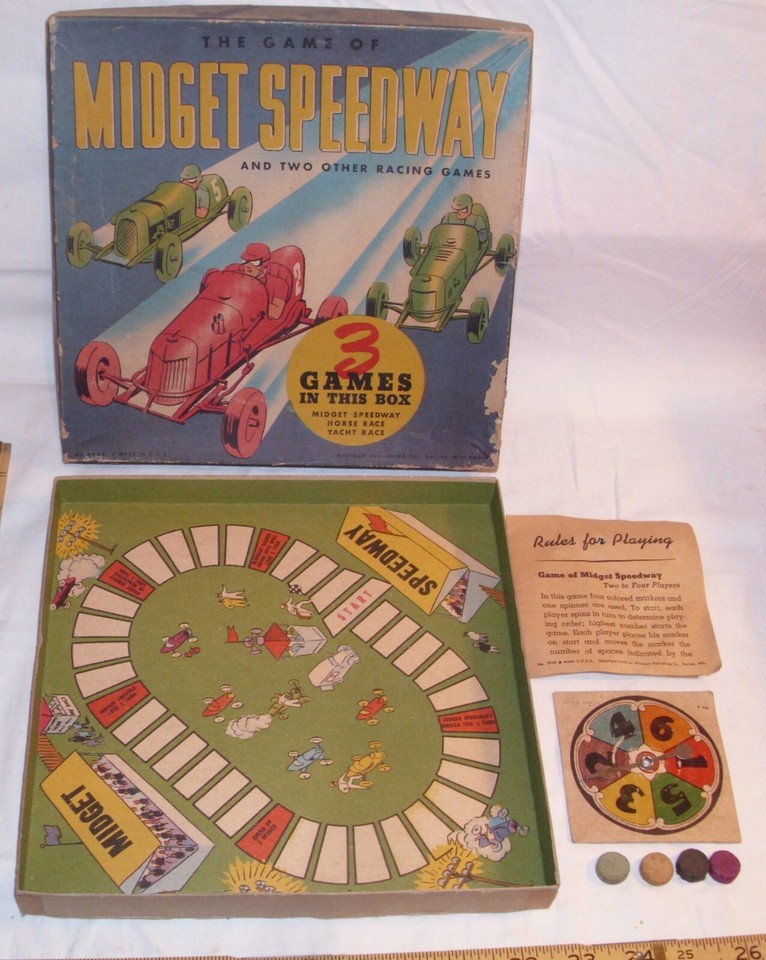 MIDGET SPEEDWAY AUTO RACE MOTOR RACING BOARD GAME WHITMAN 1940s boxed ...