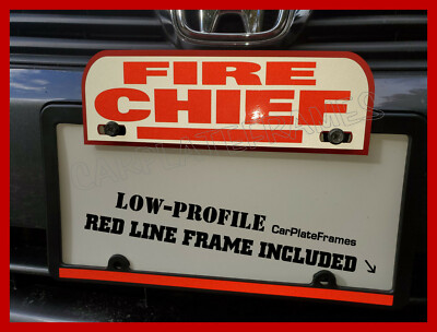 REFLECTIVE FIRE CHIEF ALUMINUM PLATE TOPPER WITH RED LINE LICENSE PLATE ...