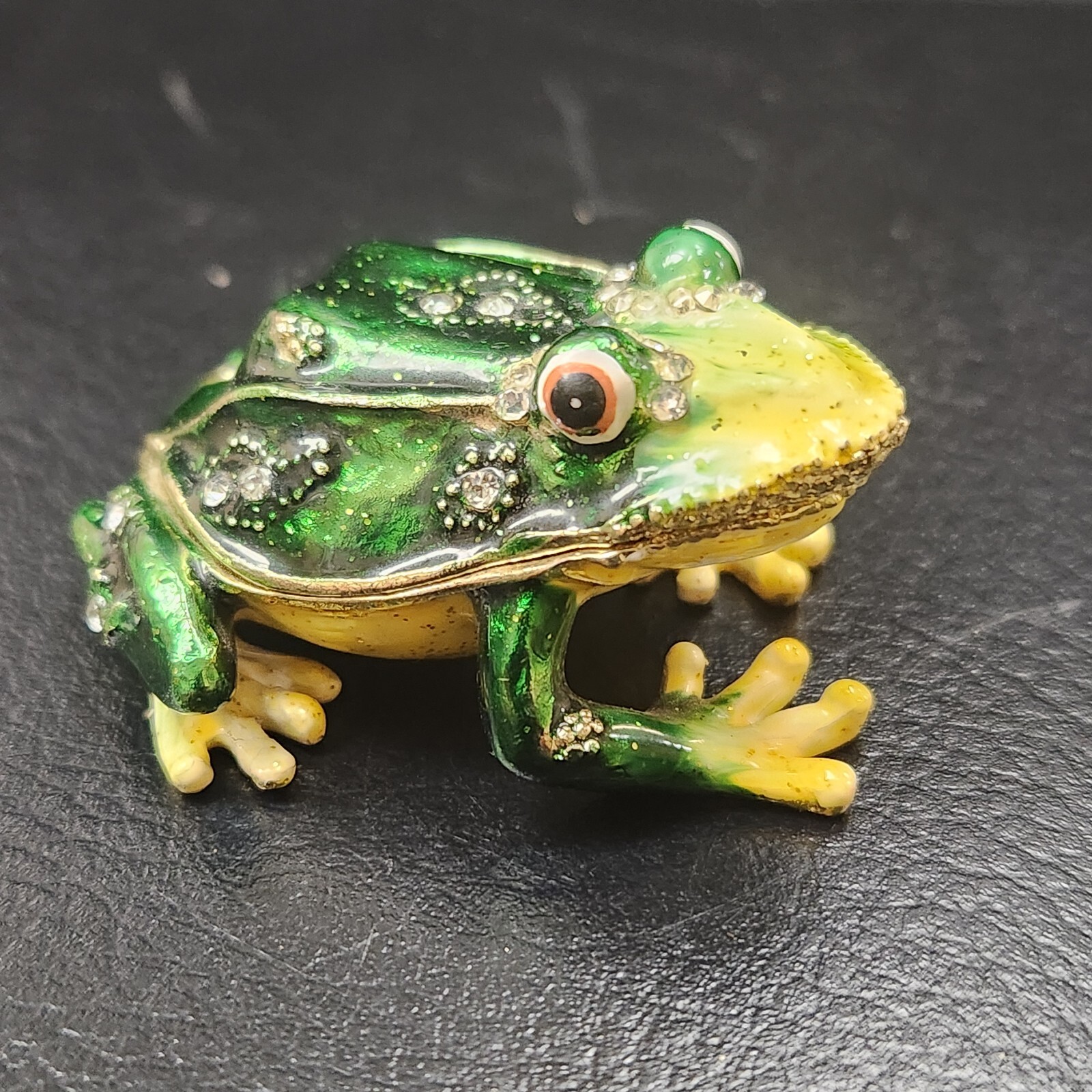 Green Bling Frog Hinged Metal Enameled Crystal Whimsical Trinket Box ...