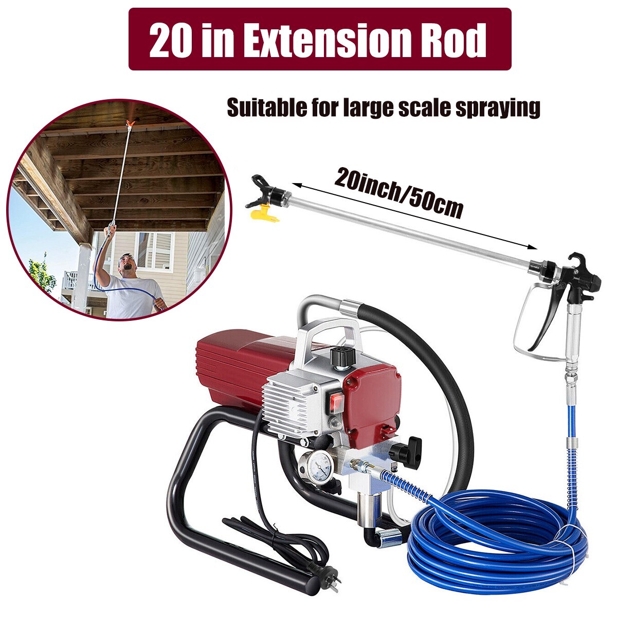 2.5HP Airless Paint Sprayer, 1700W High Efficient, 3300PSI w/20in ...