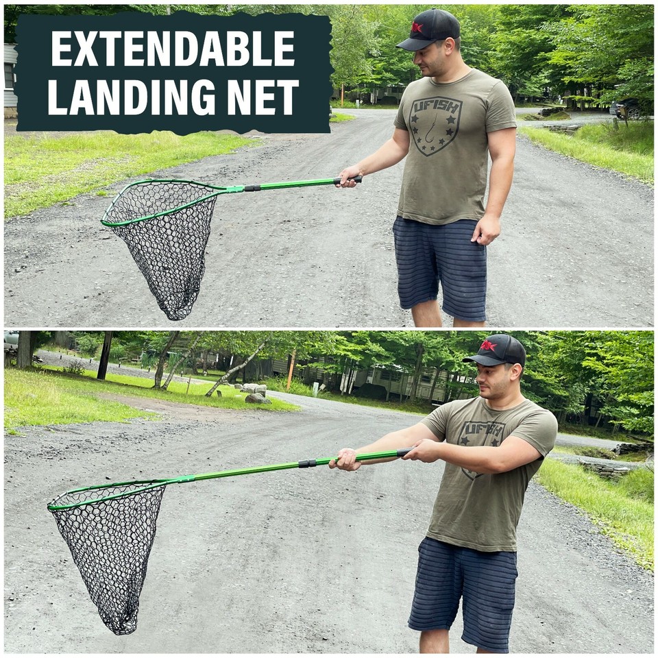 UFISH - Large Rubberized Fishing Landing Net, Boat landing Net ...