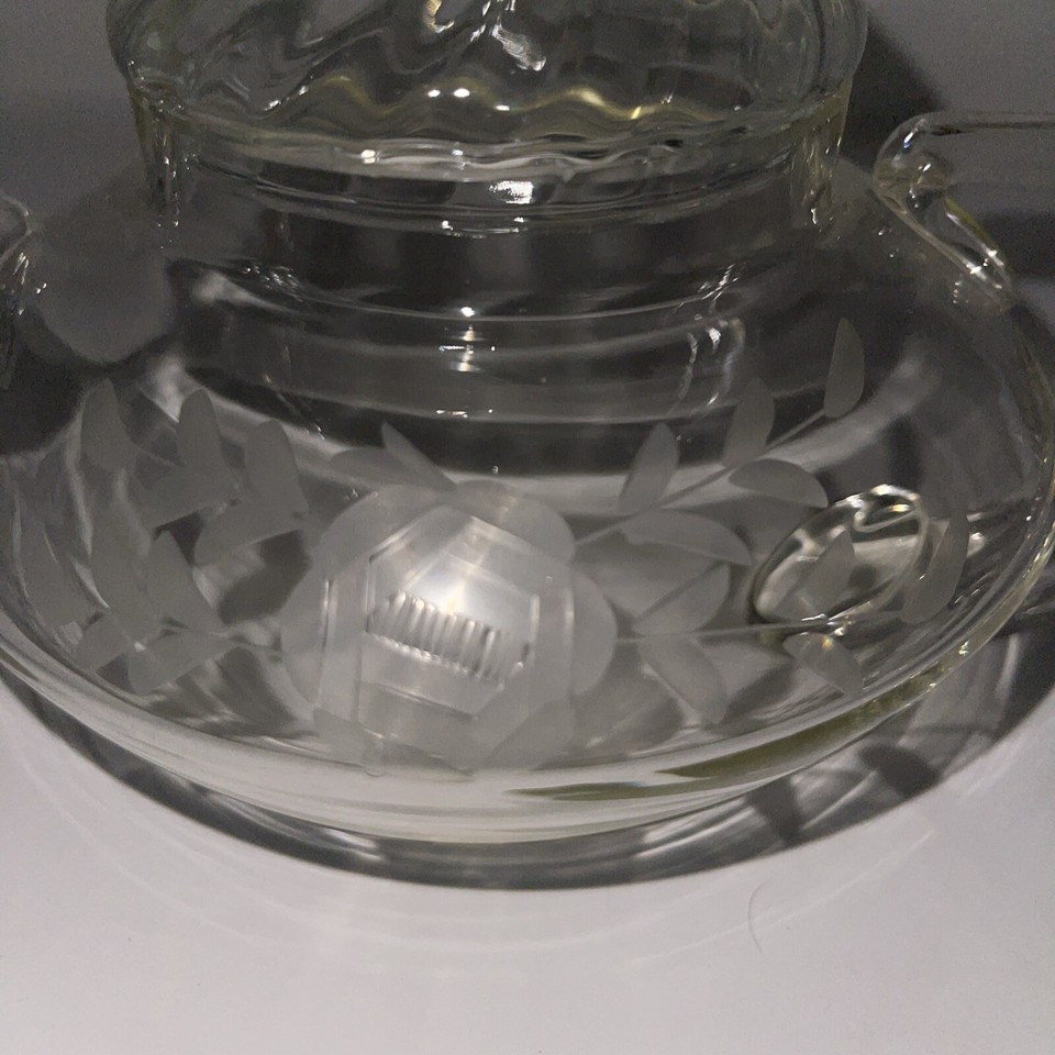 Vintage Clear Etched Glass Pyrex Tea Teapot Kettle Flower Leaves ...