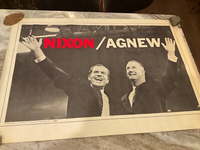 RICHARD NIXON SPIRO AGNEW ORIGINAL 60’s ELECTION CAMPAIGN POSTER 30x44 ...