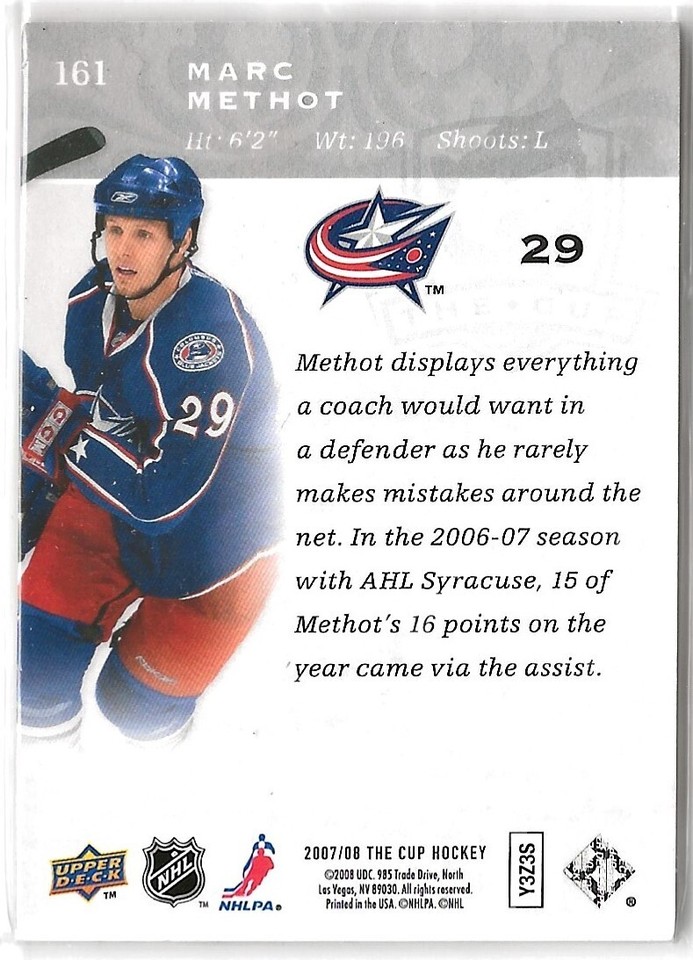 2007-08 The Cup Rookies Platinum #161 Marc Methot 24/25 Columbus Blue ...