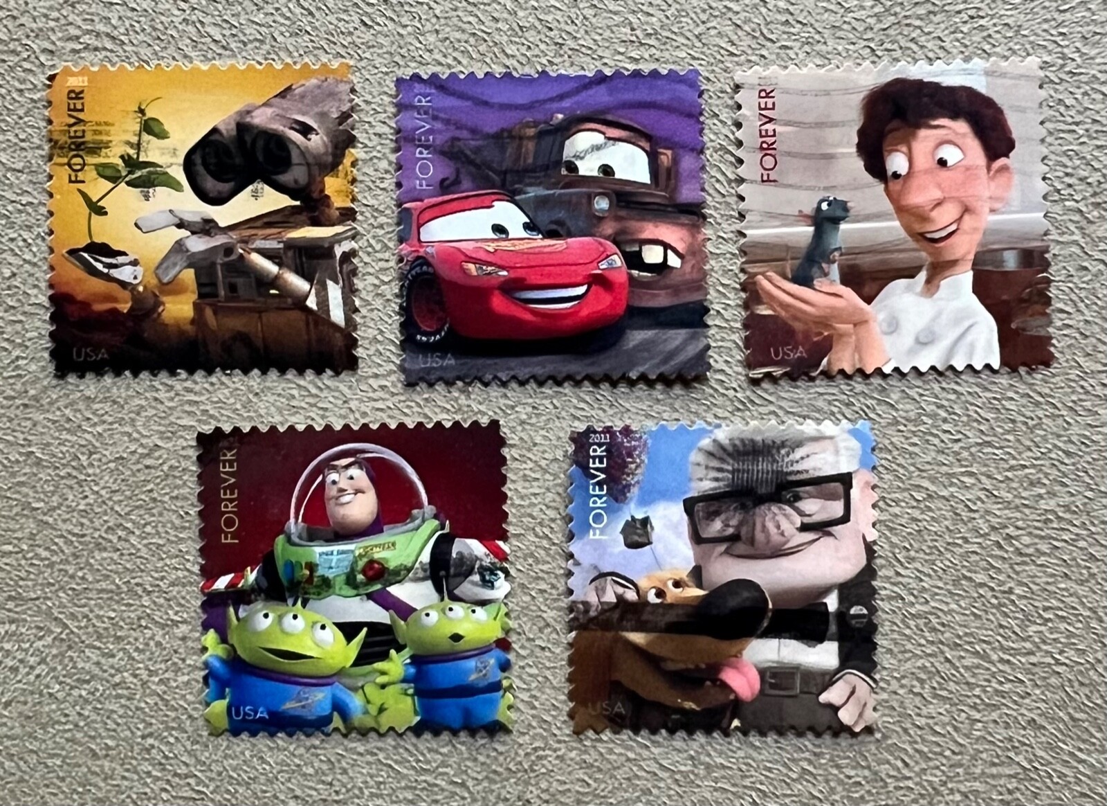 US Sc #4553-57 Pixar: Send a Hello: Complete set 5 used forever stamps ...