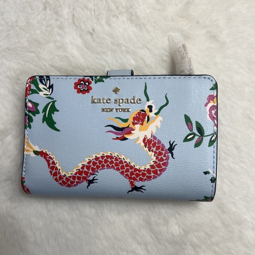 NWT Kate Spade Dragon Printed Medium Compact Bifold Wallet Blue Multi ...