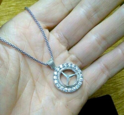 1.20Ct Lab-Created Diamond Mercedes-Benz Pendant Without Chain 14K ...