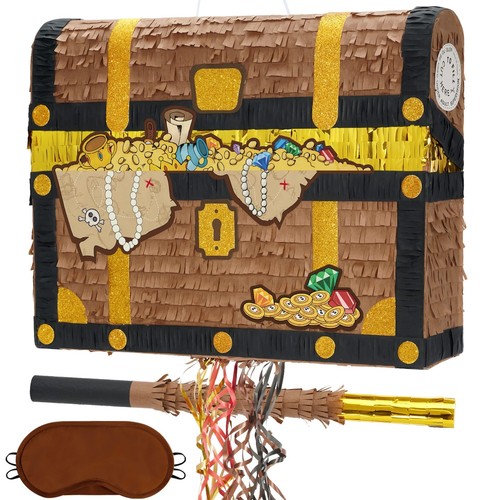 Pirate Treasure Chest Piñata - Pull String Party Game for Kids and ...