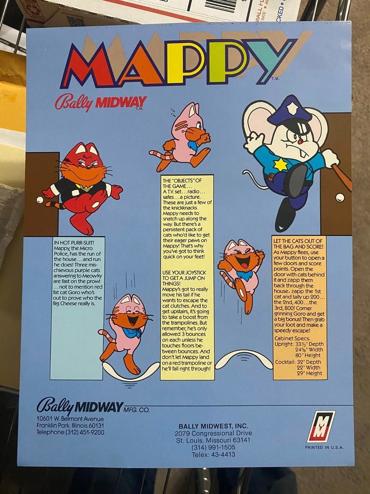 Mappy by Bally Midway - Authentic Vintage Arcade Video Game Flyer | eBay