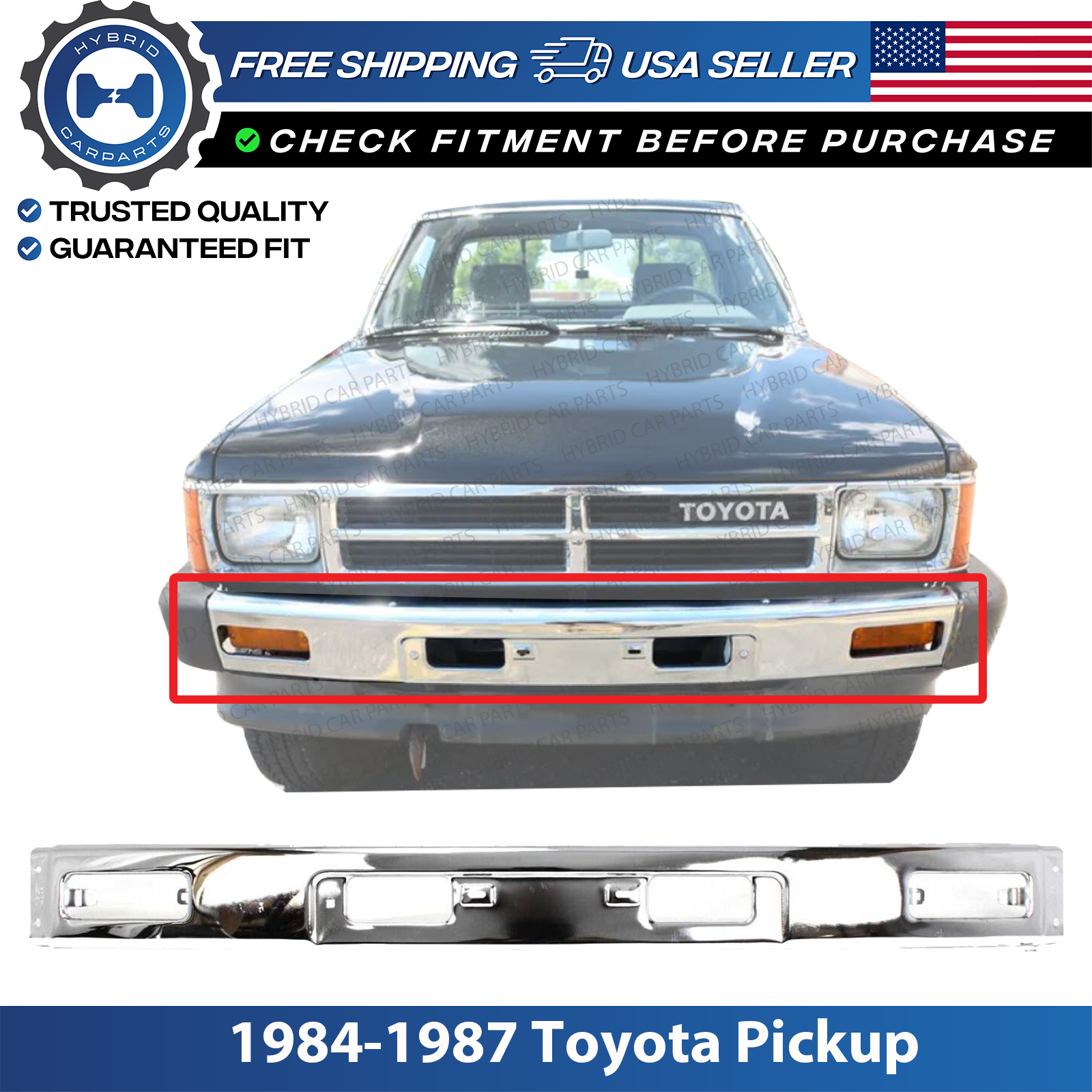New Front Bumper Steel Chrome For 1984-1987 Toyota Pickup TO1002118 | eBay