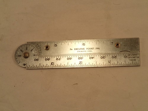 "THE EXECUTIVE POCKET PAL" Stainless Folding Ruler Machinist Protractor ...