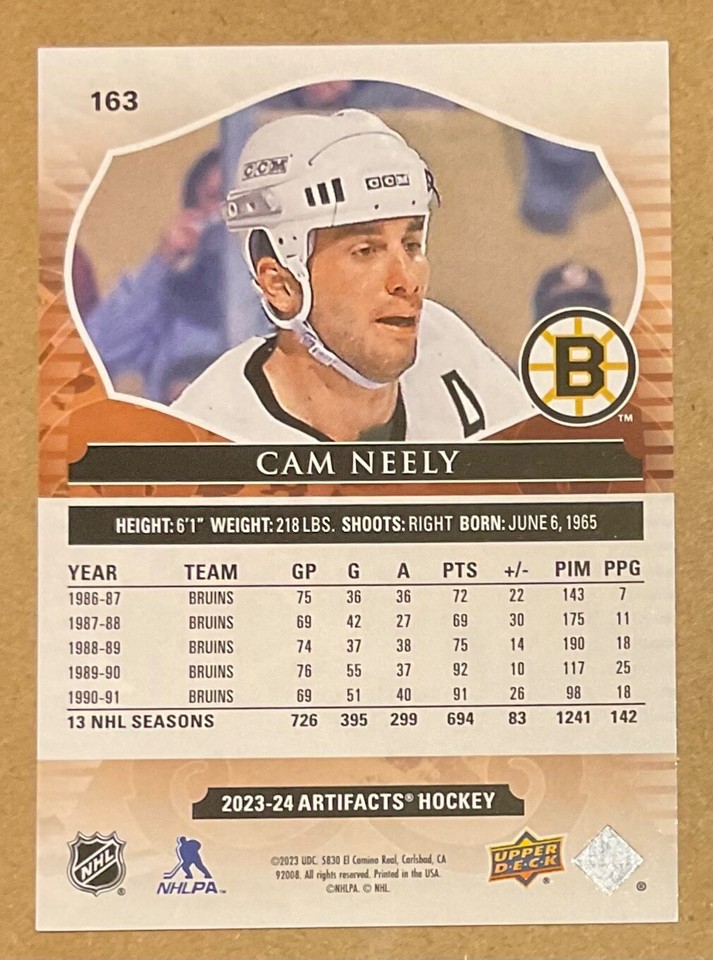 2023-24 CAM NEELY UD ARTIFACTS RED PARALLEL INSERT CARD #163 BRUINS ...