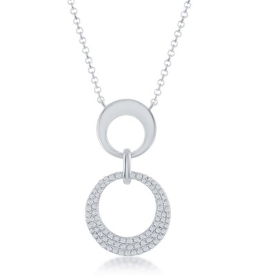 Sterling Silver Shiny Open Circle & Mirco Pave Open Circle Necklace | eBay