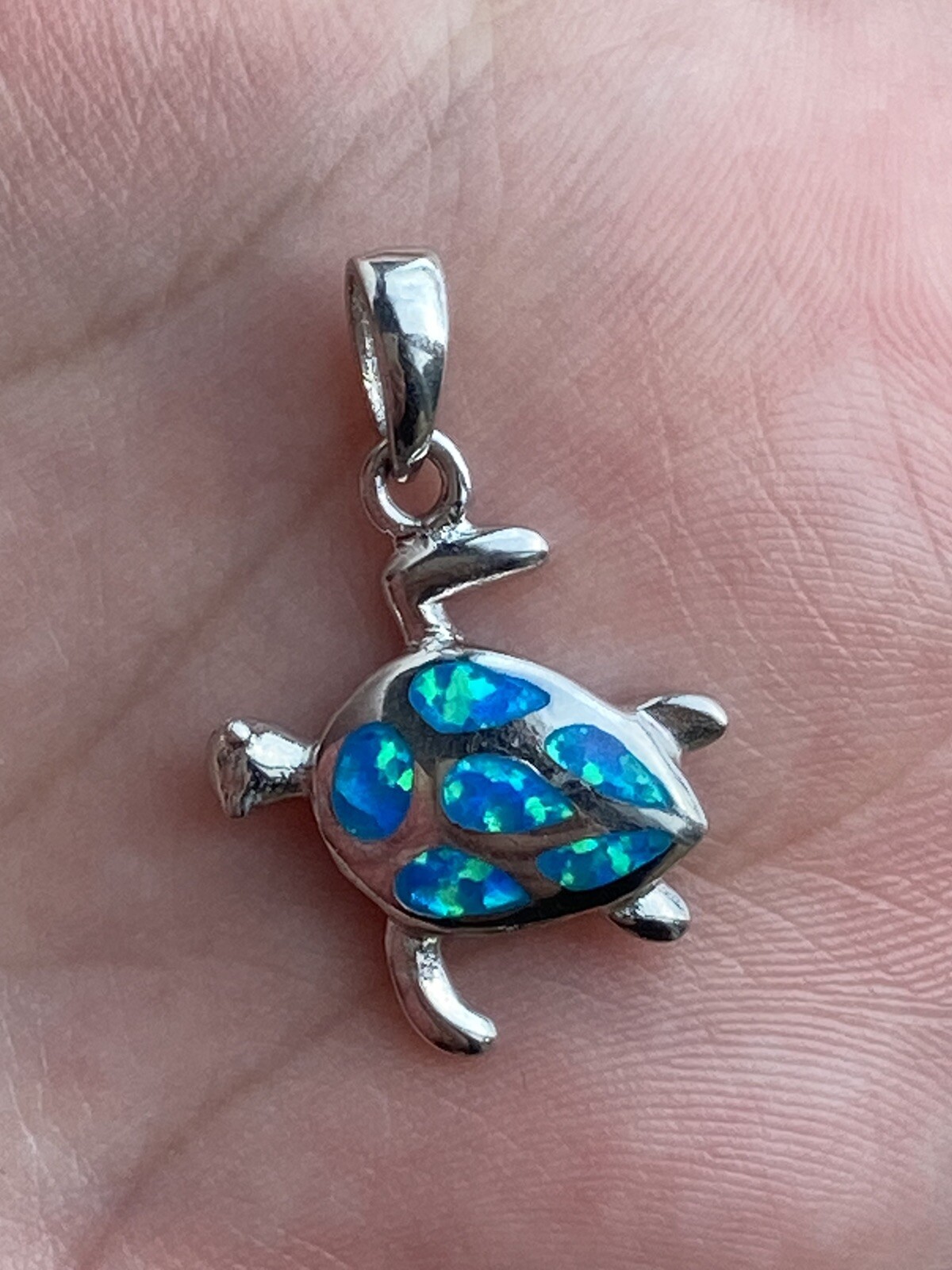 NEW 925 Sterling Silver Blue Fire Opal Sea Turtle Fashion Pendant For ...