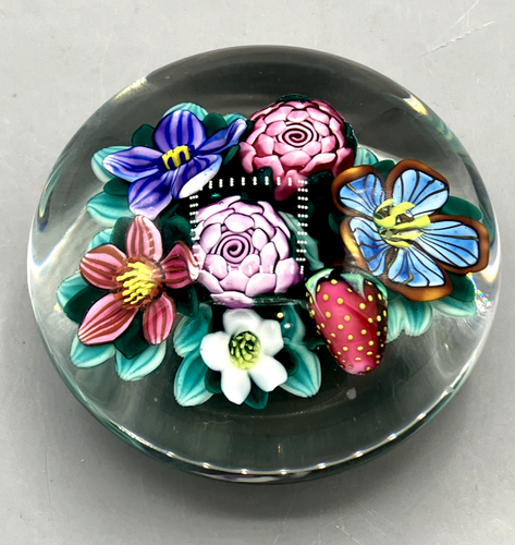 Ken Rosenfeld 86' Flowers & Strawberry Hand Blown Glass Paperweight | eBay
