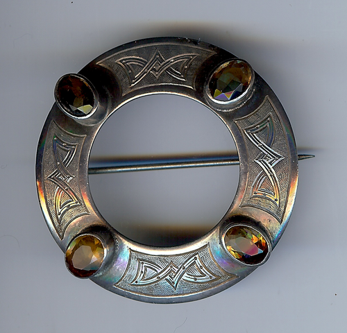 VINTAGE WILLIAM DUNNINGHAM SCOTTISH SILVER FACETED CITRINE ANNULAR PIN ...