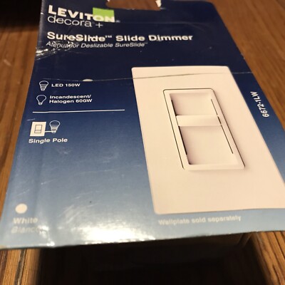 LEVITON 6672-1LW DECORA SURESLIDE UNIVERSAL 150W SLIDE-TO-OFF DIMMER ...