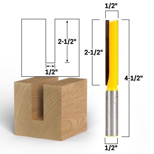 1/2" Diameter X 2-1/2" Height Straight Router Bit - 1/2" Shank - Yonico ...