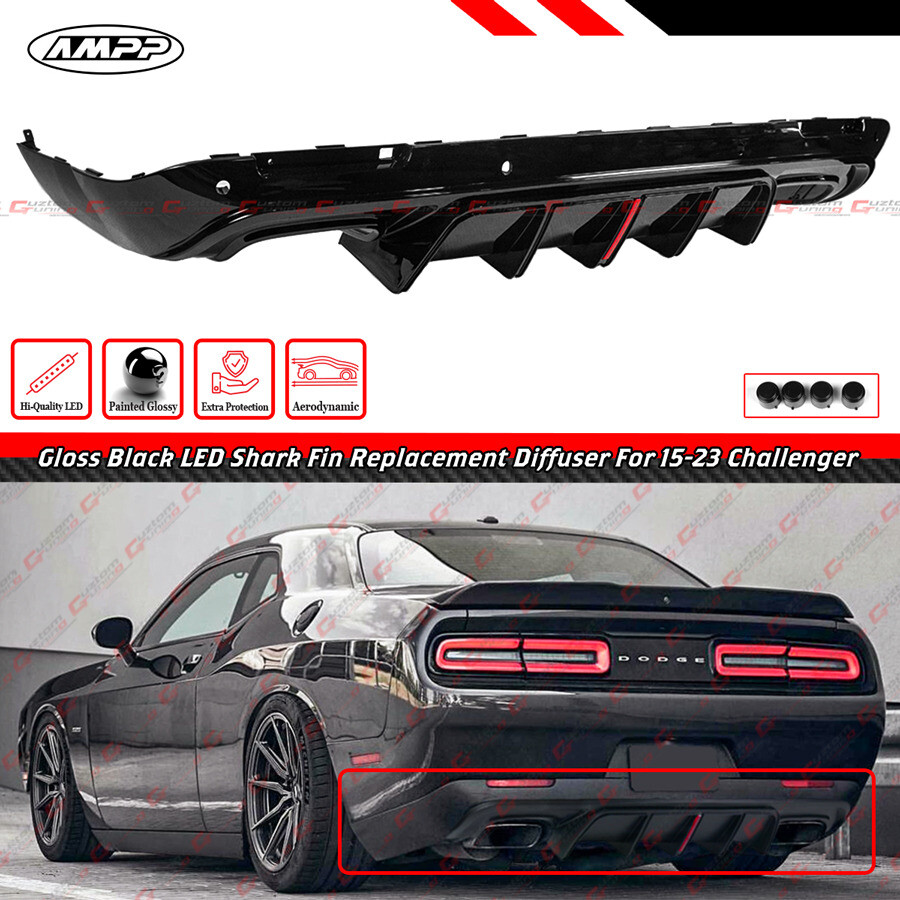 For 15-23 Dodge Challenger AMPP LED Gloss Black Rear Bumper Diffuser ...