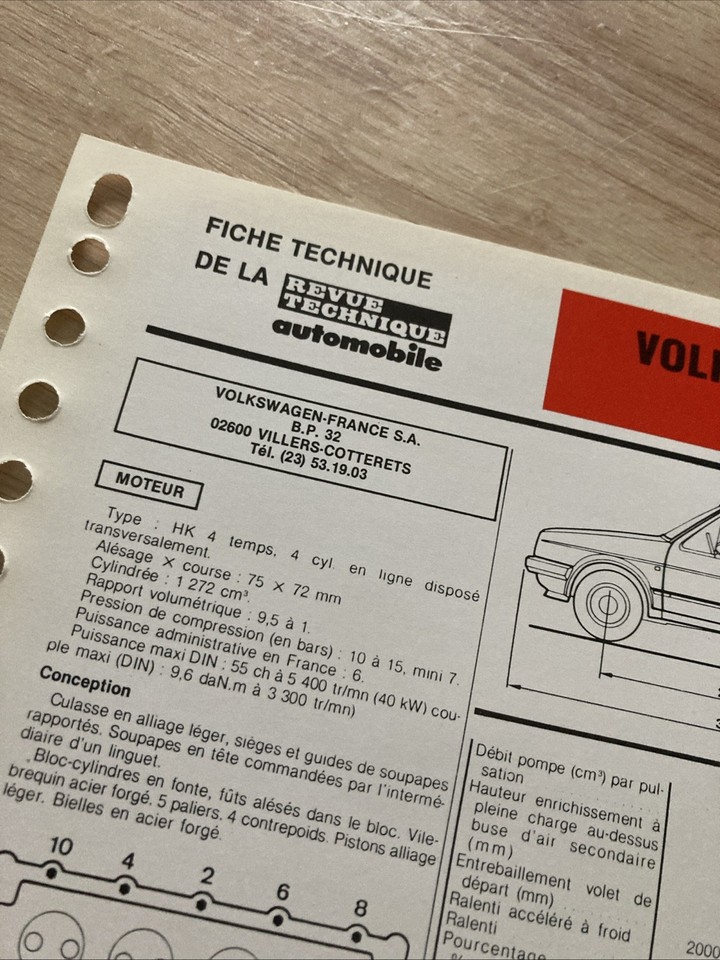 Fiche technique automobile Volkswagen Golf 1300 à partir 84 édition ...