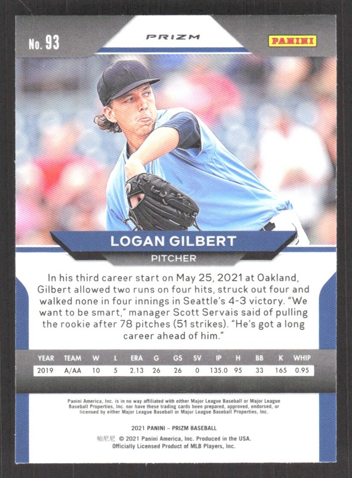 Logan Gilbert 2021 Panini Prizm Purple Rookie Card RC #93 Seattle ...