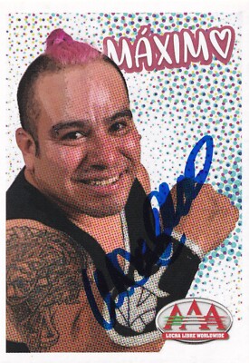 MAXIMO AUTO'D SIGNED 2019 PANINI LUCHA LIBRE AAA STICKER CARD 114 CMLL ...
