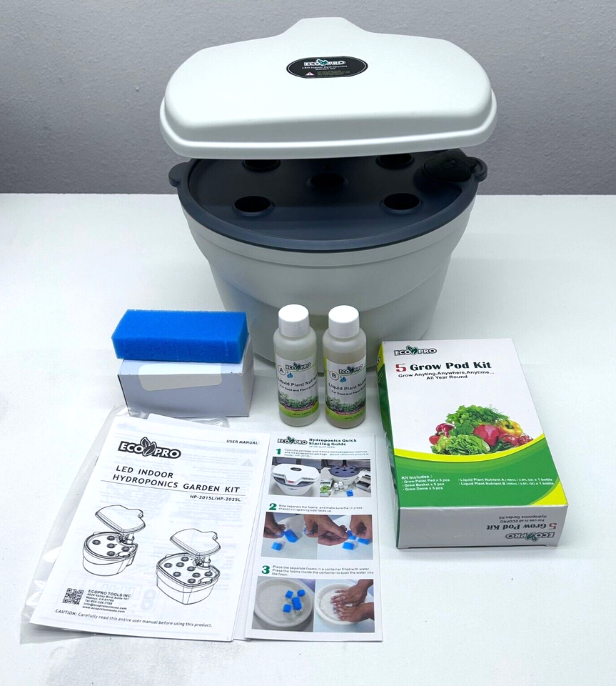 EcoPro Tools LED Indoor Hydroponics Grower Kit 5 Pod System, Ivory ...