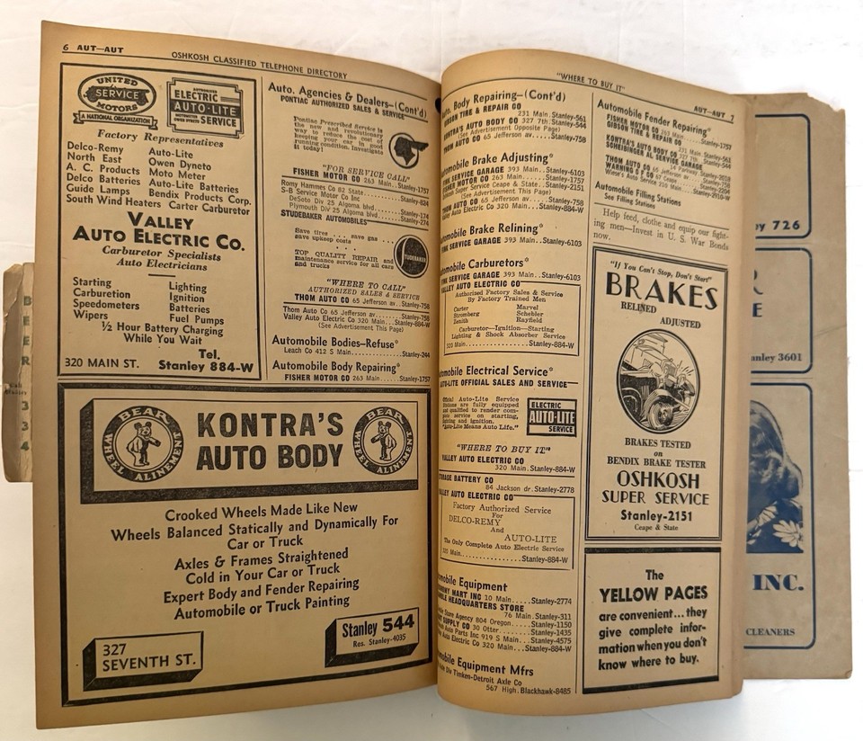 Vintage 1944 Oshkosh Wisconsin Telephone Directory December 1944 | eBay