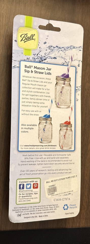 New BALL Set of 4 Purple Mason Jar Sip & Straw Lids-Regular Mouth NIP ...