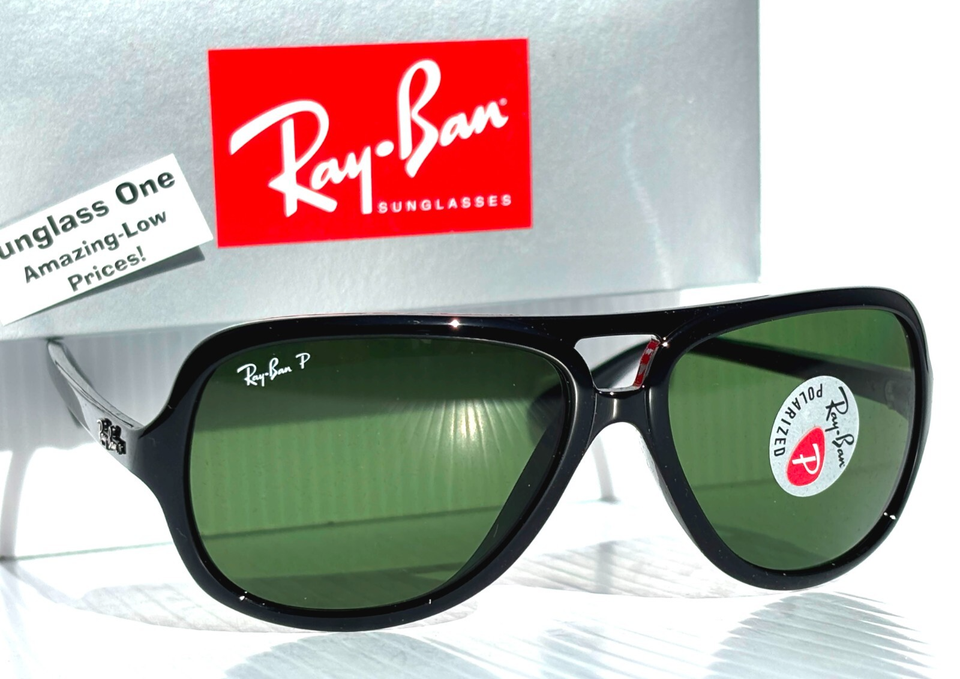 NEW Ray Ban Shiny Black POLARIZED Dark Green Lens Sunglass RB4162 601 ...