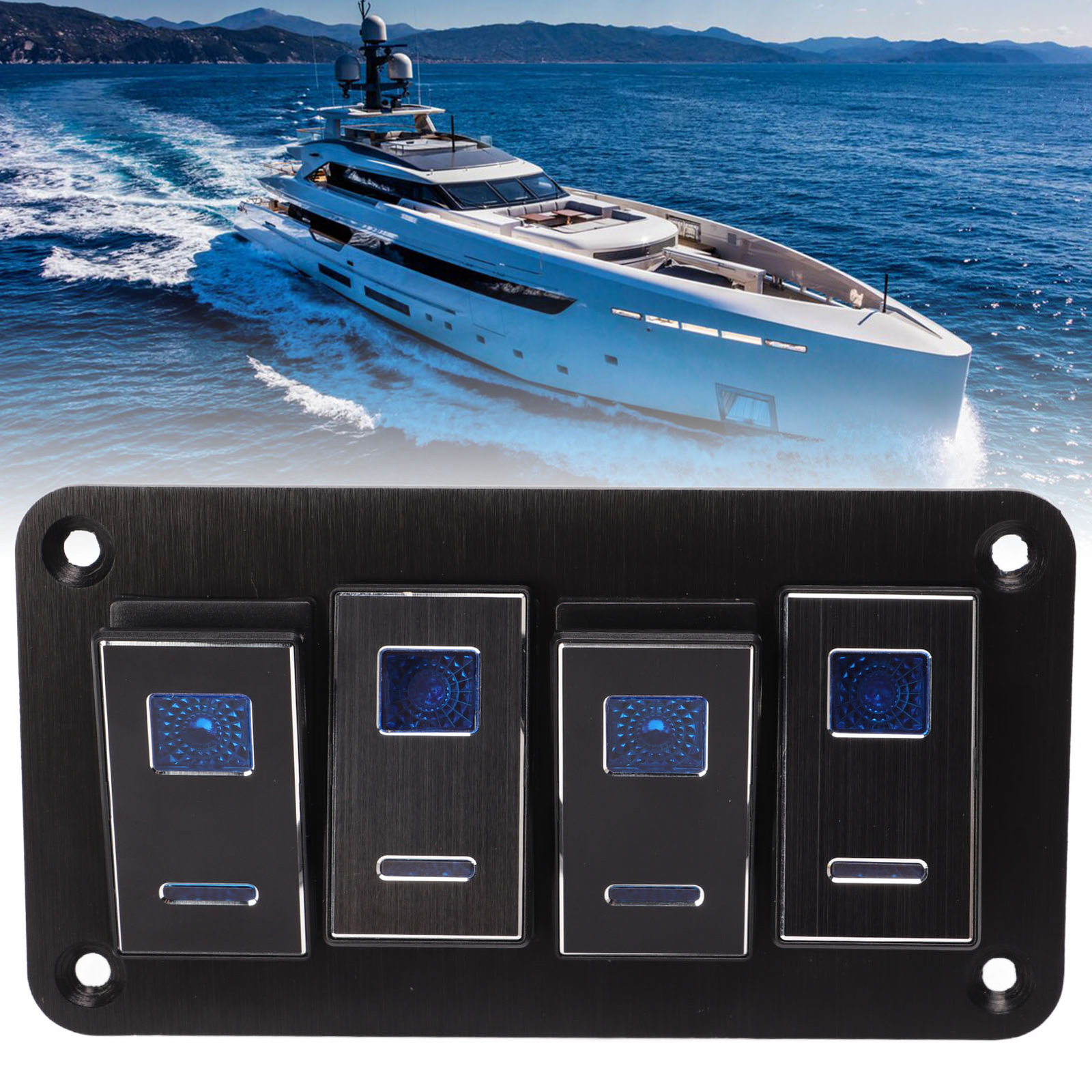 4 Gang Rocker Switch Panel DC12V24V 20A Rated Current Pre Wired On Off ...