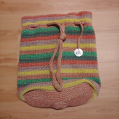 The Sak Dylan Large Crocheted Backpack Women's Bag Colorful Striped | eBay