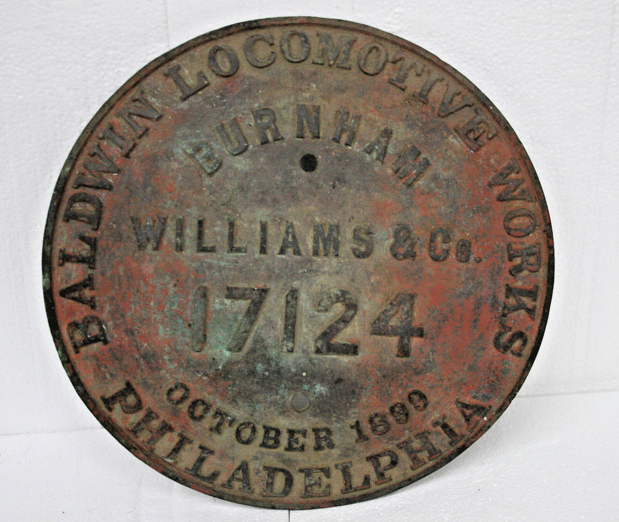 Builders Plate Baldwin Locomotive Works Philadelphia 17124 October 1899 ...