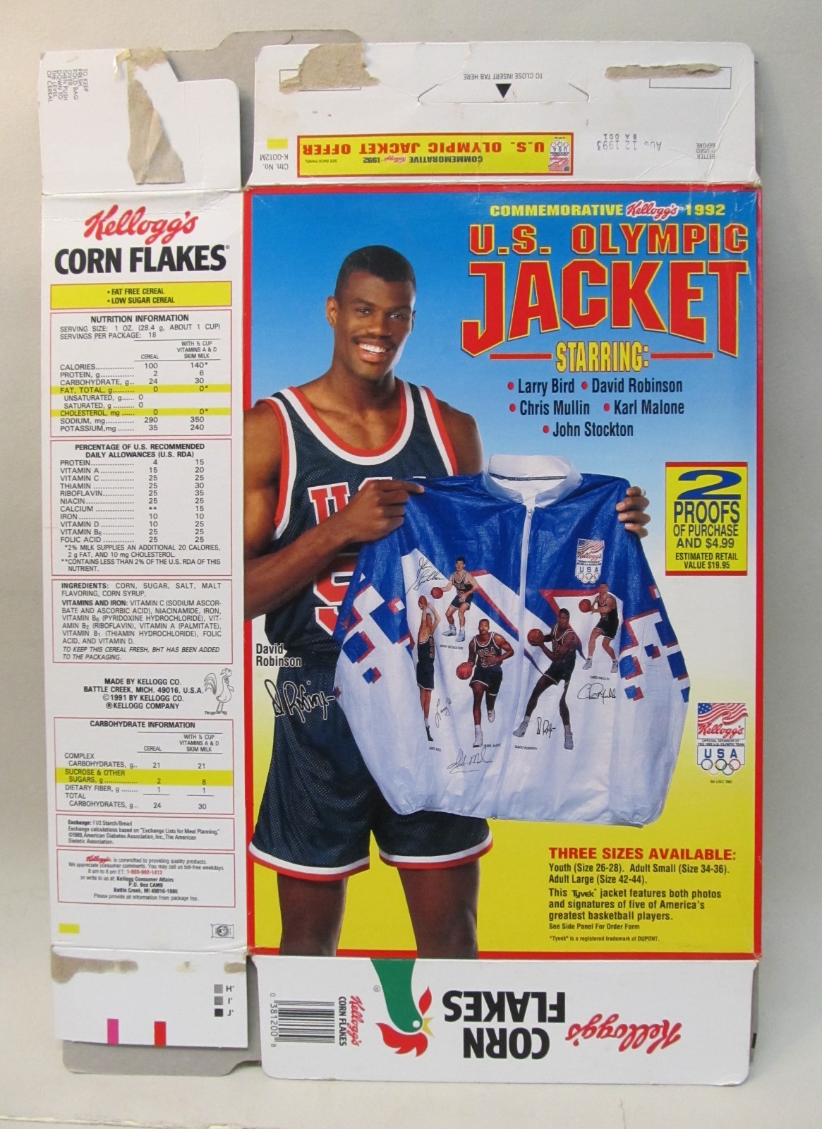 1992 U.S. OLYMPIC BASKETBALL TEAM Kellogg's Corn Flakes cereal. empty ...