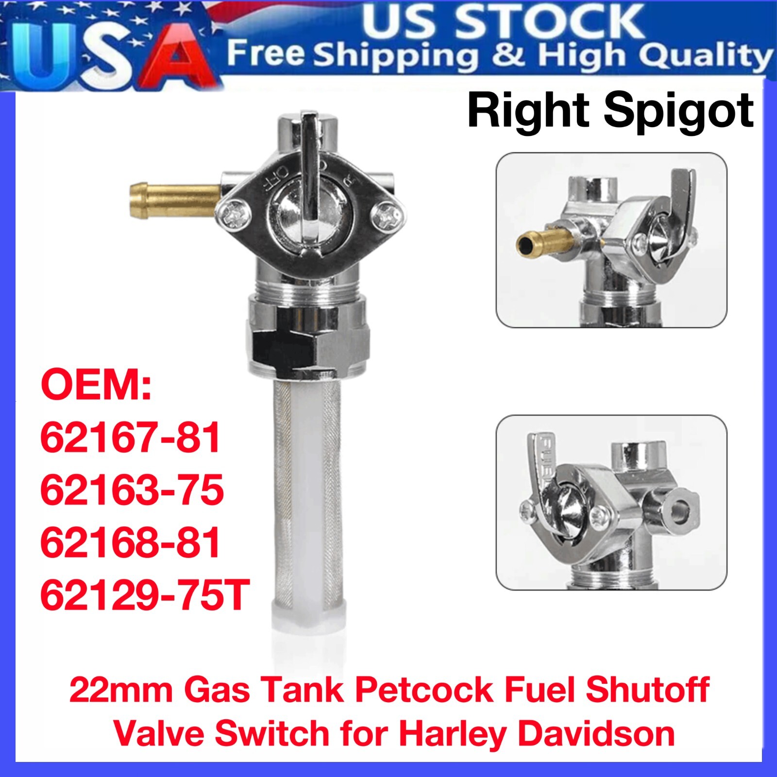 Right Spigot 22mm Gas Tank Petcock Fuel Shutoff Valve Switch for Harley ...