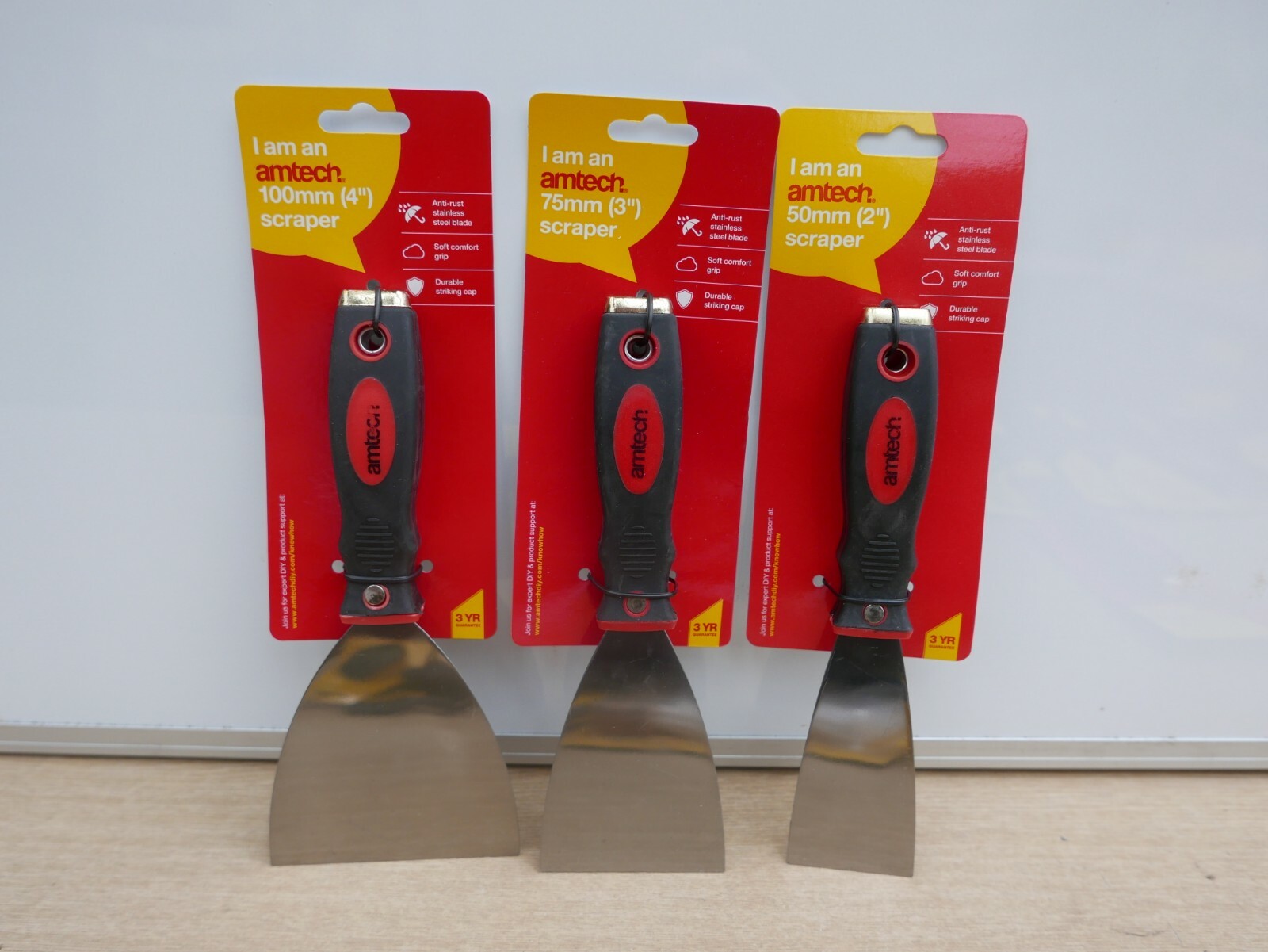 SET OF 3 AMTECH SOFT GRIP STRIPPING WALL PAINT SCRAPERS 50MM 75MM ...