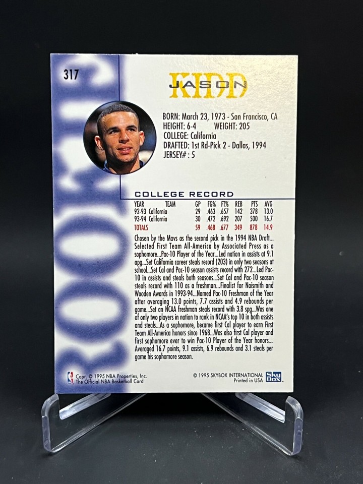 1995 Skybox Jason Kidd Rookie Card #317 | eBay