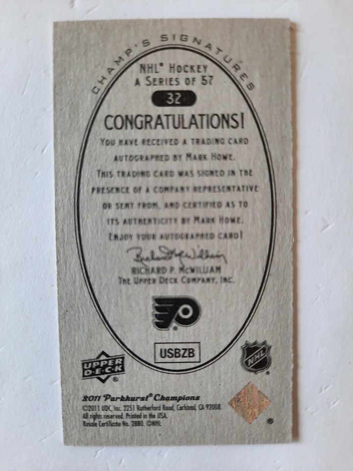 2011-12 Parkhurst Champions Champ's Minis Signatures #32 Mark Howe Auto ...