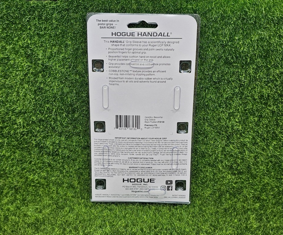 Hogue HandALL Beavertail Rubber Grip Sleeve For Ruger LCP MAX, Black ...