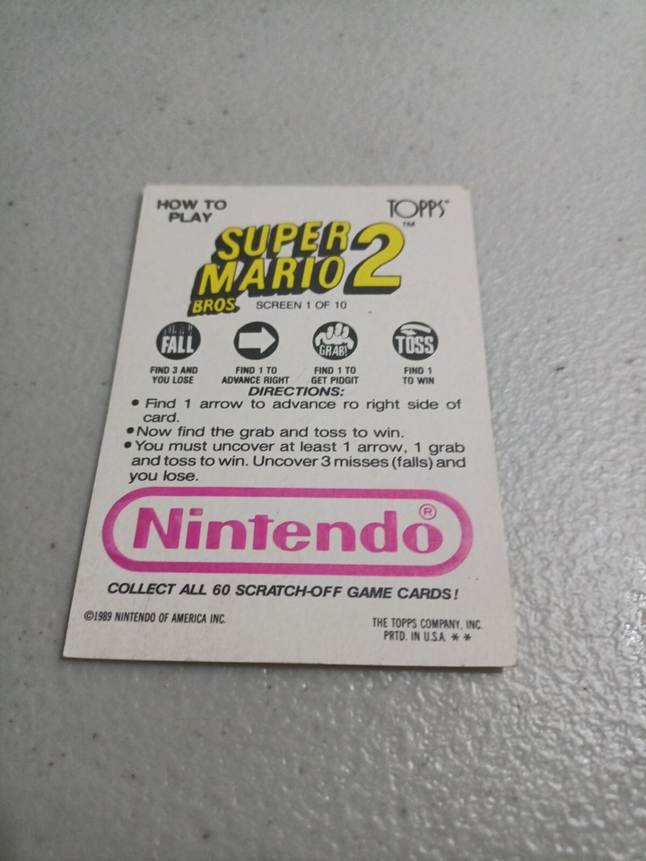 1989 Topps Nintendo Scratch-Off Game Card Super Mario Bros. 2 (Screen 1 ...