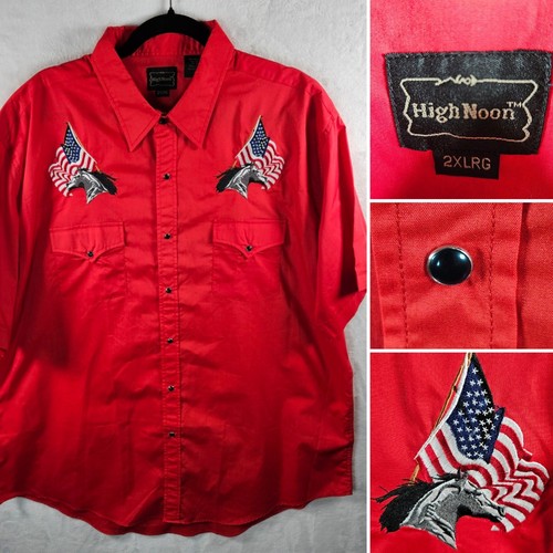 High Noon Shirt Mens 2XL Red Pearl Snap Western Embroidered Horse ...